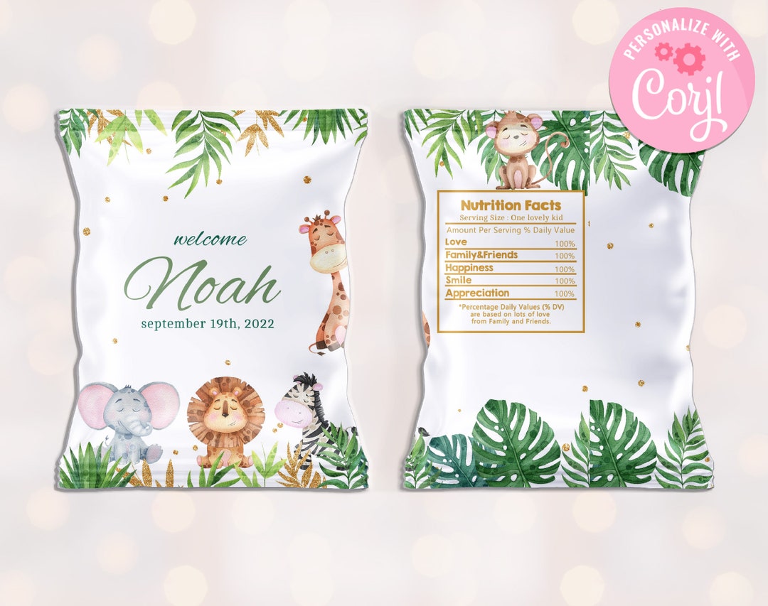Safari Animals Fruit Snack Wrapper Jungle Birthday Party Gift Chip Bag ...