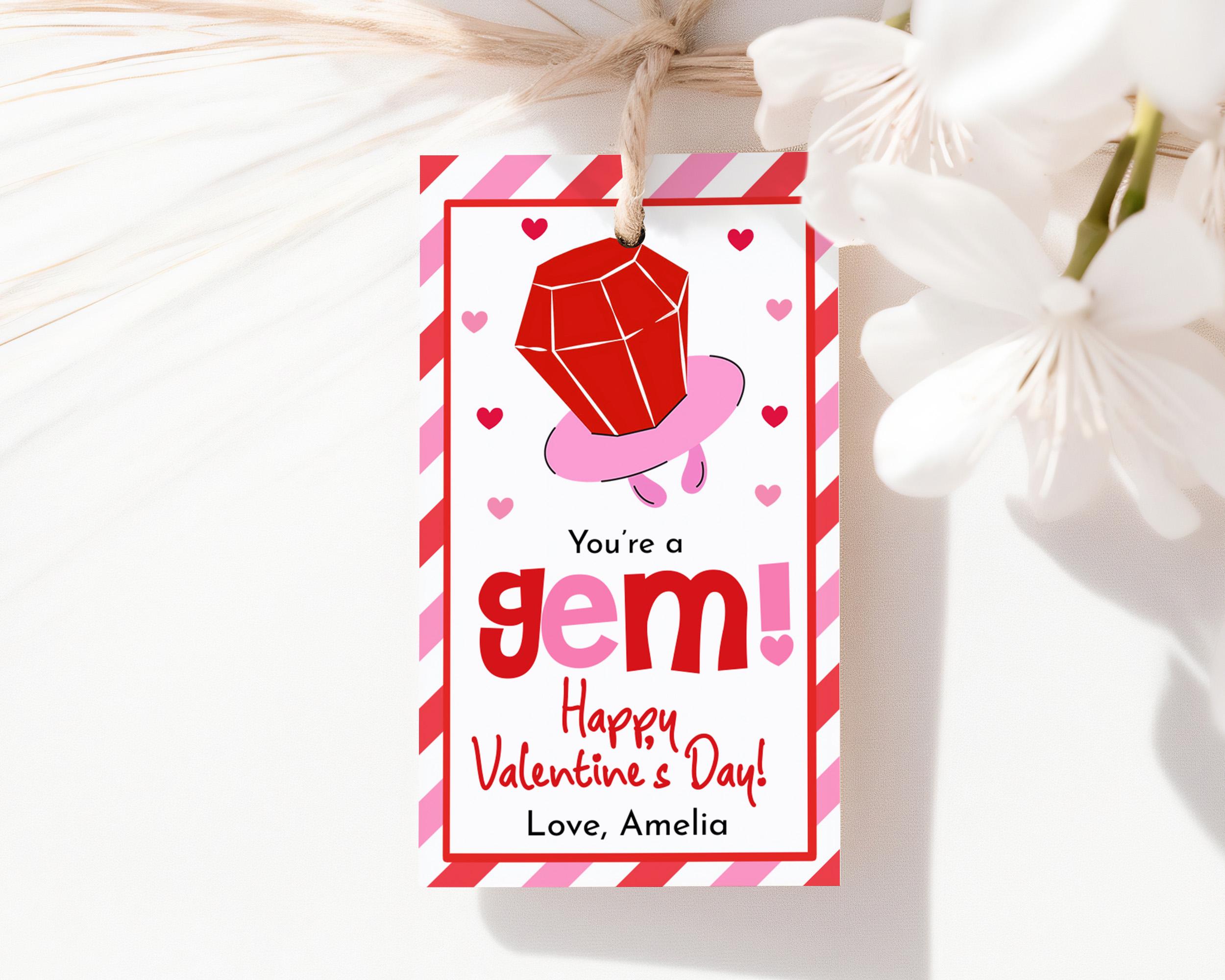 You're a Gem Valentine Tag, Ring Pop Valentine's Day Gift Tag, Pink Red ...