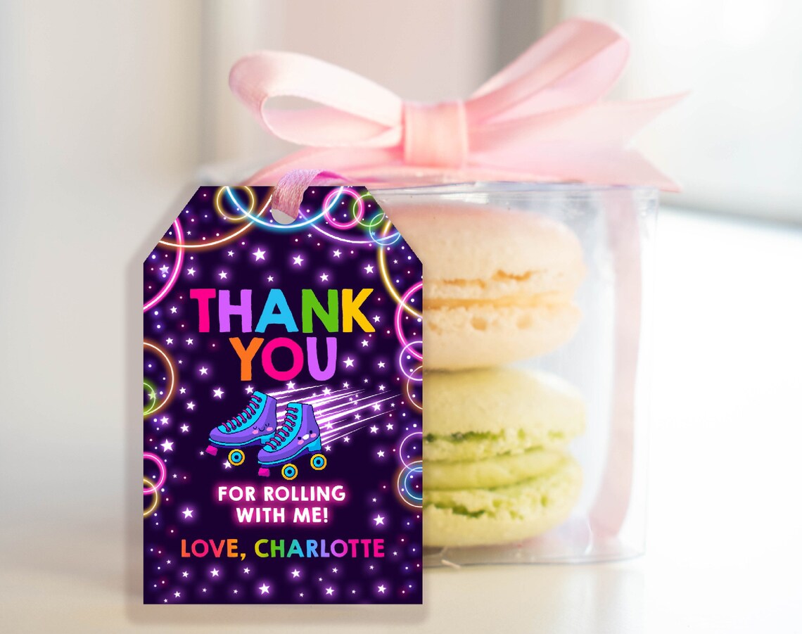 Roller Skate Gift Tag Birthday Party Favor Label Neon Glow - Etsy