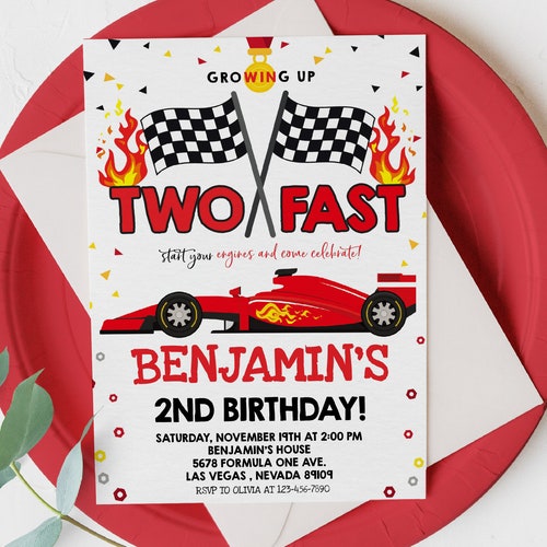 Racing Car Invitation Two Fast Invites Instant Download - Etsy