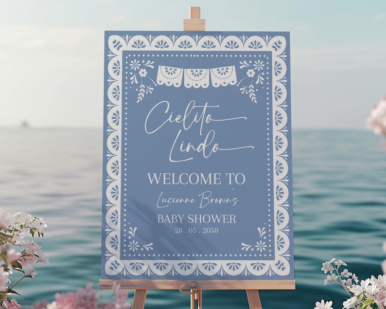 Cielito Lindo Welcome Sign Blue Mexican Talavera Baby Shower Party ...