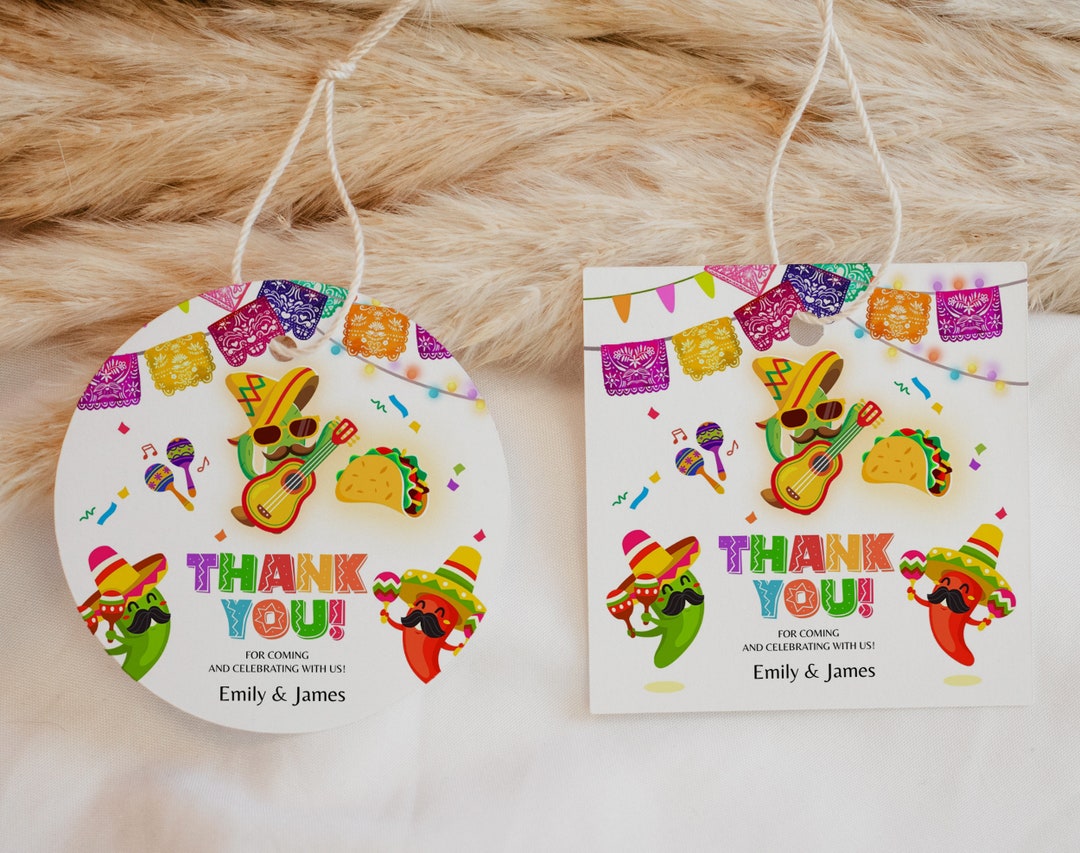 Fiesta Gift Tags Mexican Birthday Party Thank You Stickers Taco Bout ...