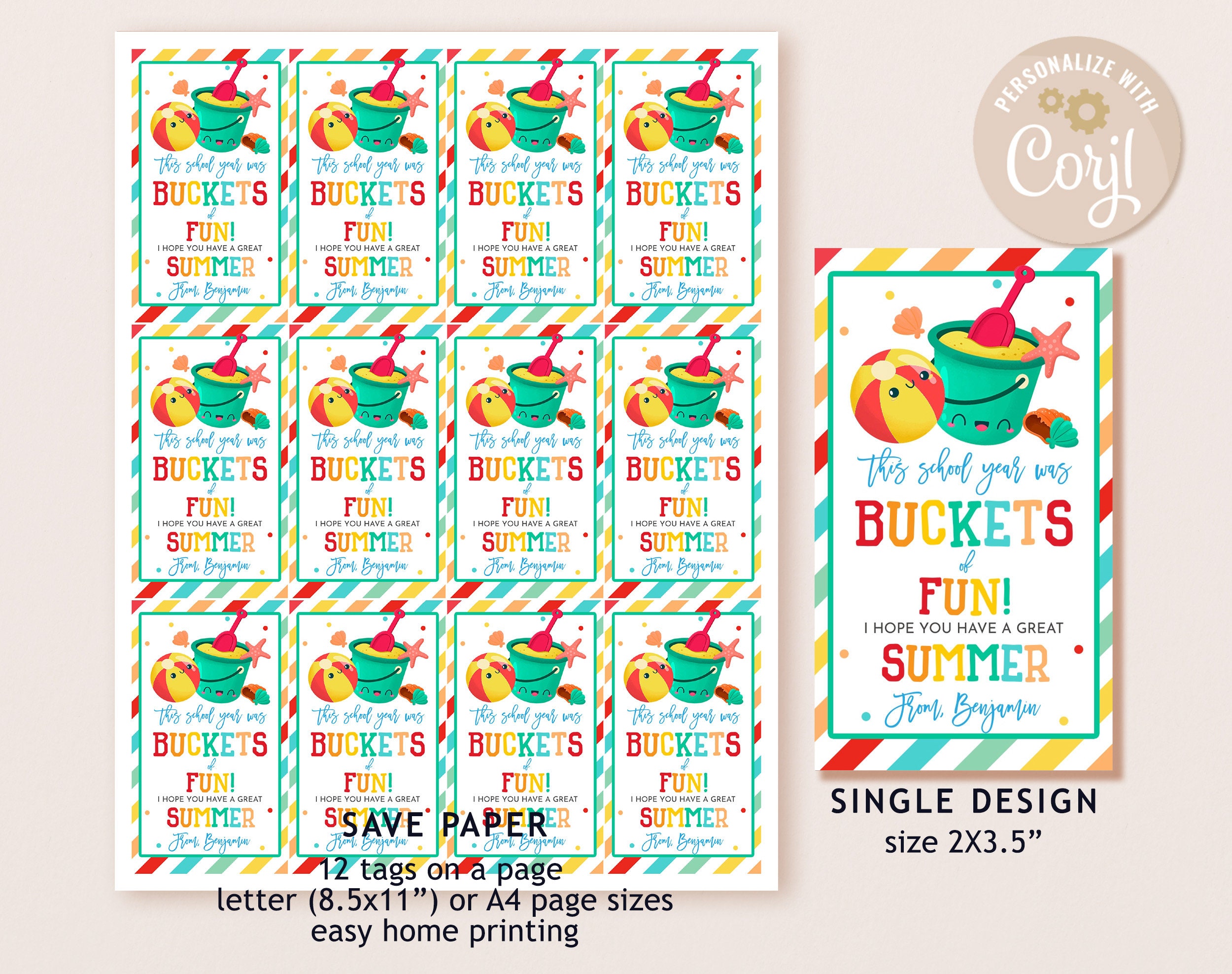 Buckets of Fun Gift Tags End of School Year Favor Tags Last Day of ...