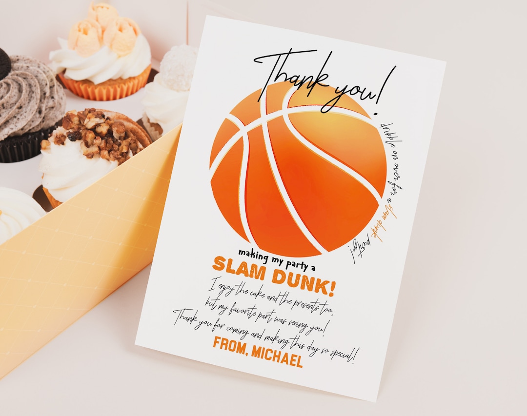 Basketball Thank You Card Boy Girl 1st Birthday Party Sports Team All ...