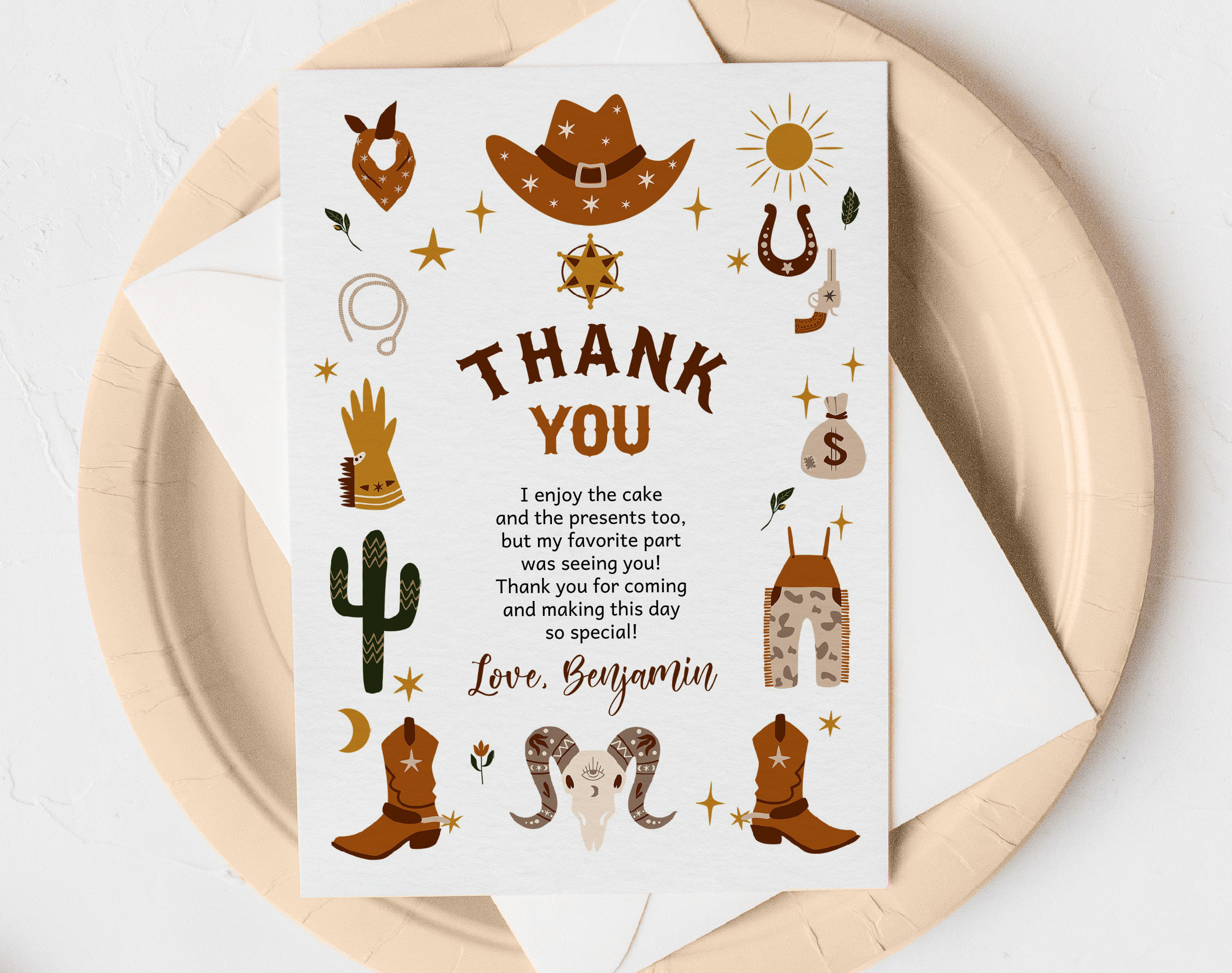 EDITABLE Western Thank You Cards Cowboy Rodeo 1st First Birthday Party ...