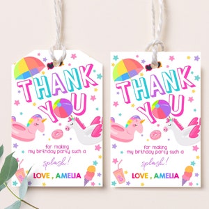 Pool Party Favor Tags Boy Girl Kids Birthday Thank You Tags Summer ...