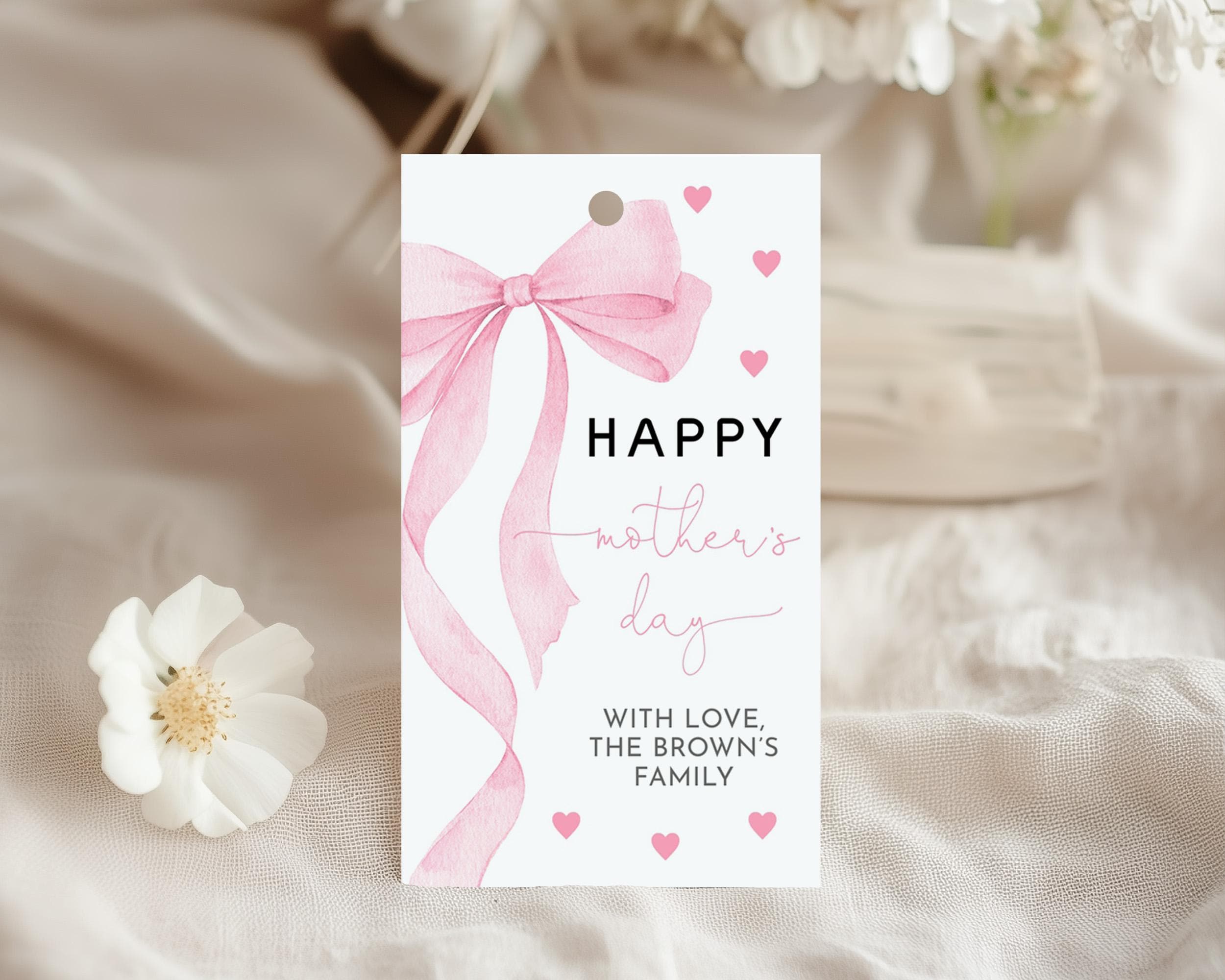 Happy Mother's Day Gift Tag Pink Bow Mothers Day Favor Tags Gifts for ...