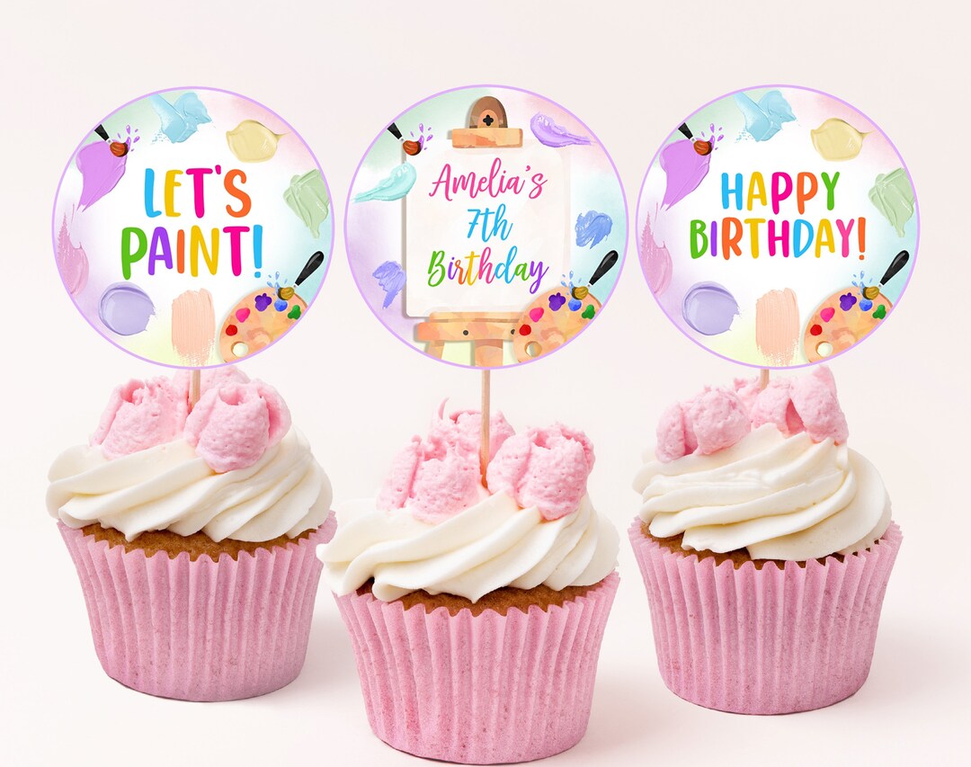 Art Birthday Cupcake Toppers Painting Party Boy Girl 1st Birthday Decor ...