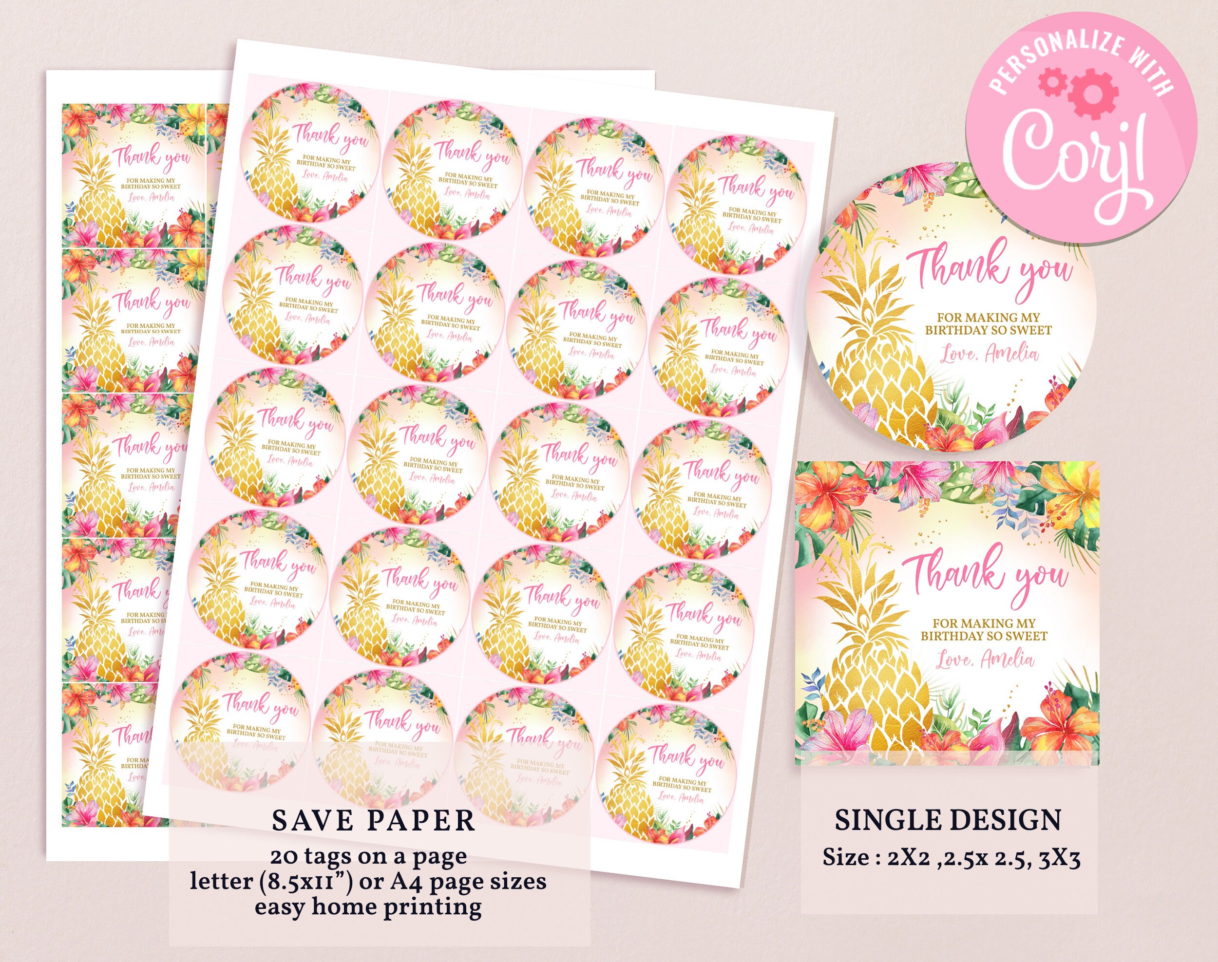 Luau Birthday Favor Tags Aloha Baby Shower Gift Tags Hawaiian Tropical ...