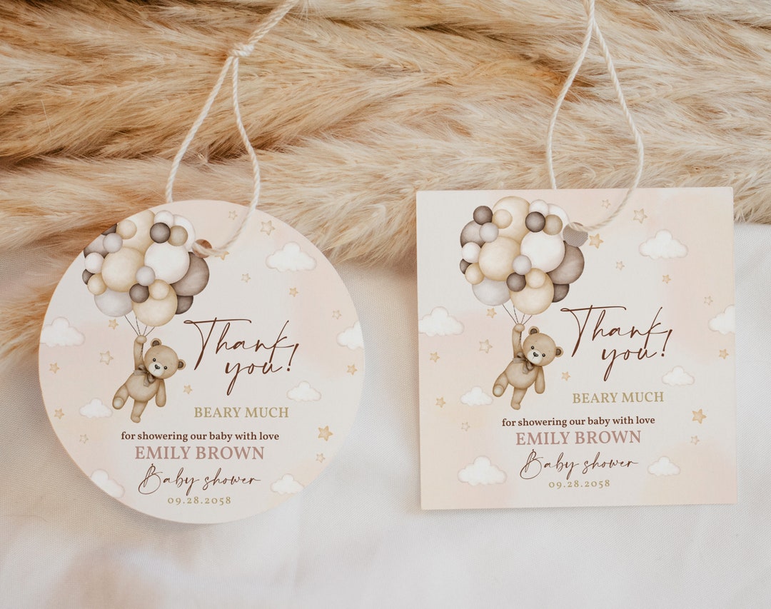 Teddy Bear Thank You Tags Fall Baby Shower Gift Tags Boho Birthday ...