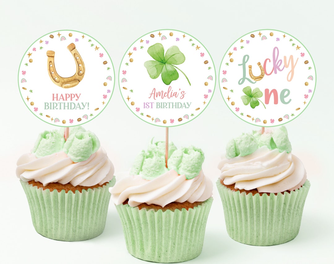 St Patricks Day Birthday Cupcake Topper Girl 1st Lucky One Birthday ...