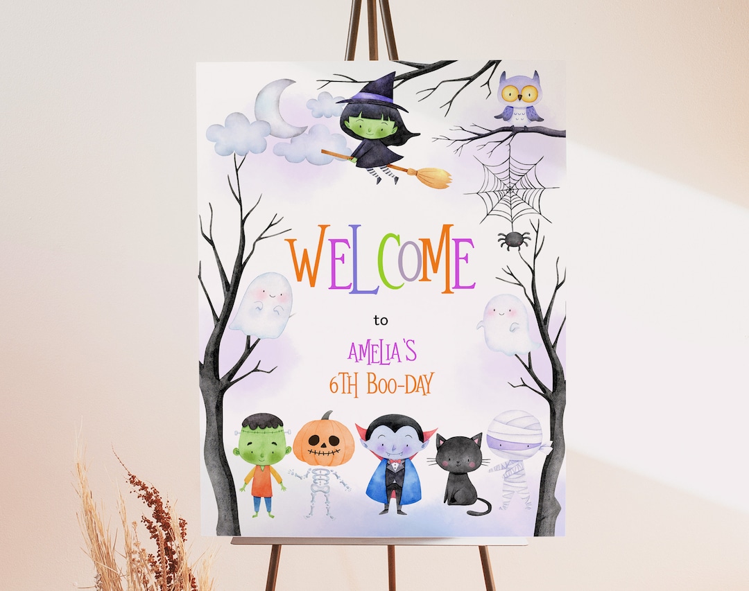 Halloween Birthday Welcome Sign Kids Halloween Costume Party Poster ...