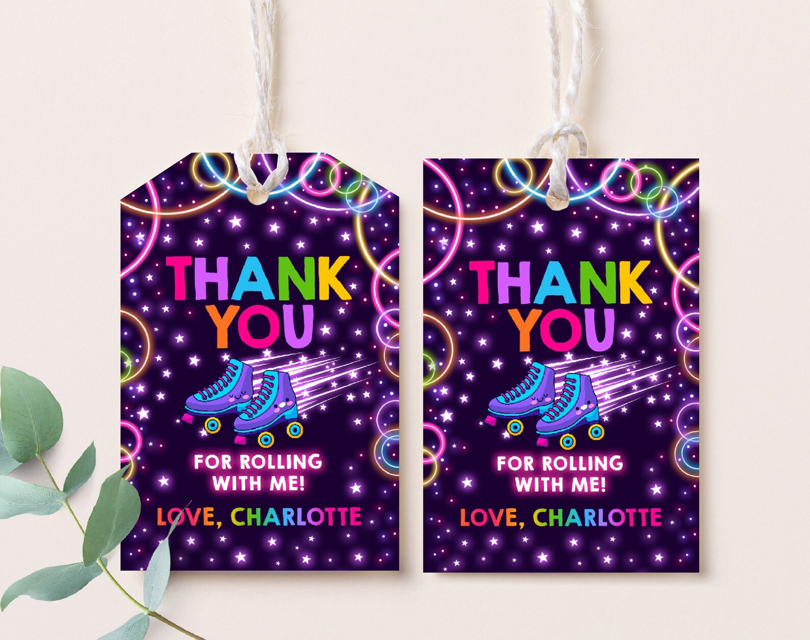 Roller Skate Gift Tag Birthday Party Favor Label Neon Glow - Etsy