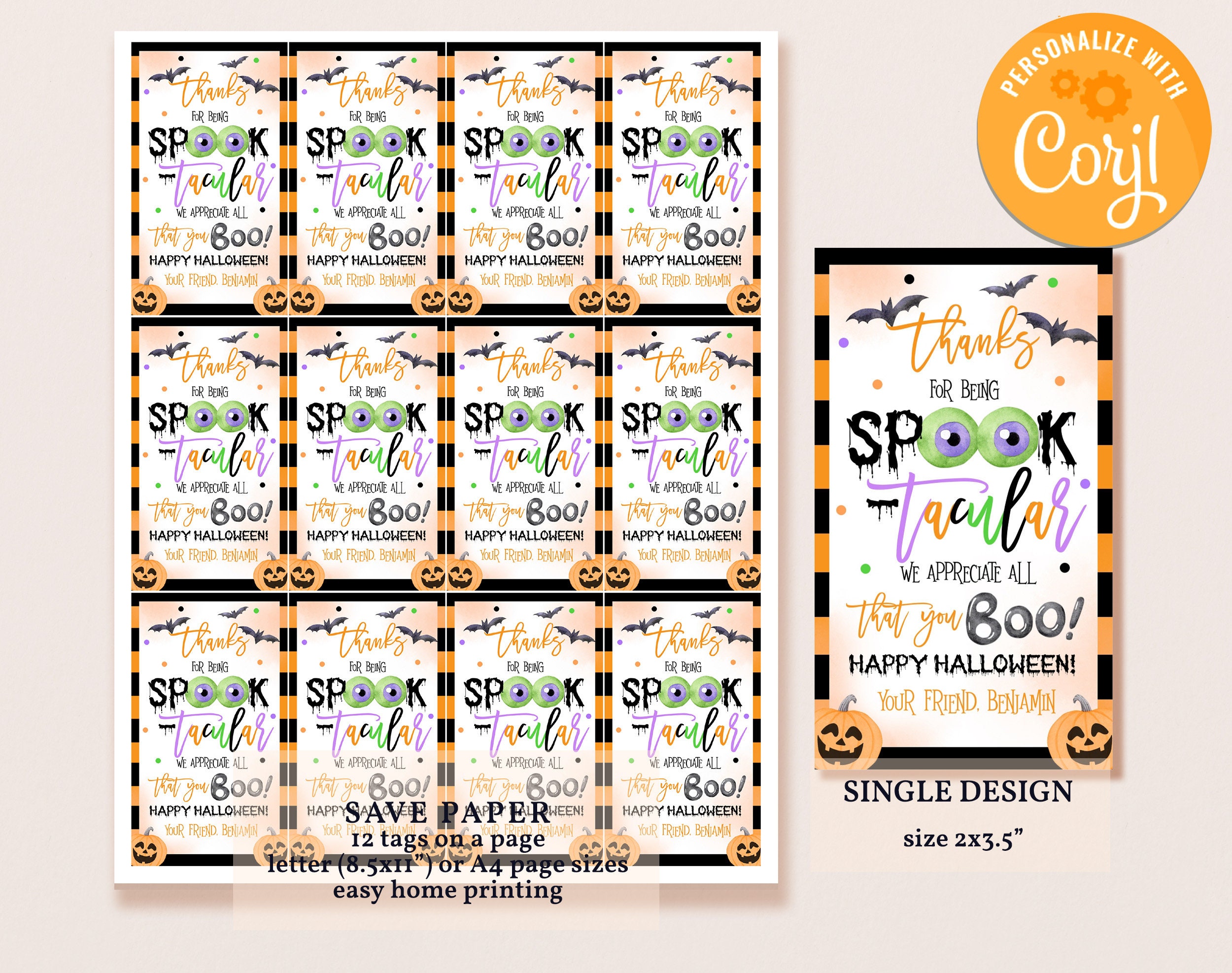 Halloween Tags Thanks for Being Spooktacular Tags Kids Halloween Gift ...