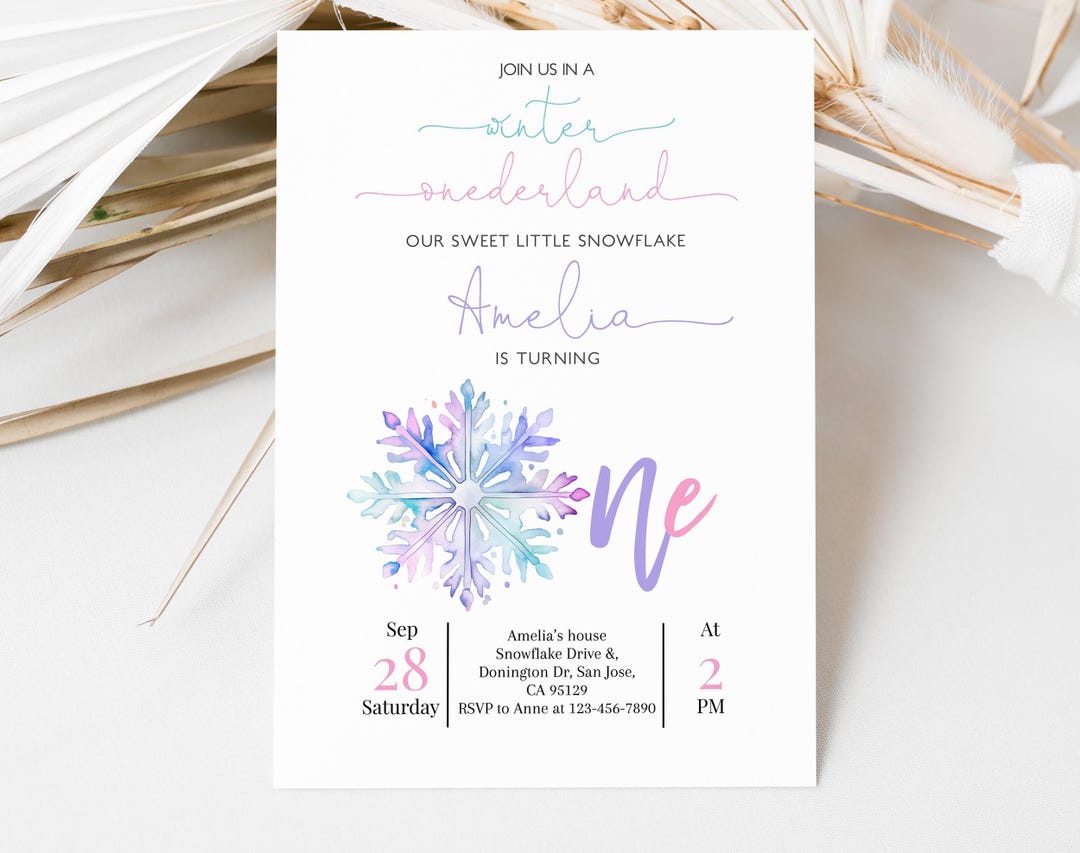 Snowflake Birthday Invitation, Winter Onederland Invite, Christmas Boy ...