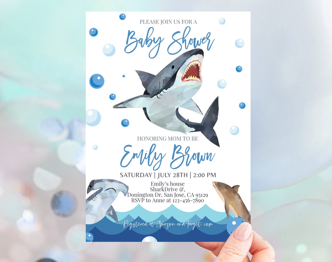 Shark Baby Shower Invitation Under the Sea Ocean Baby Shower Invite ...