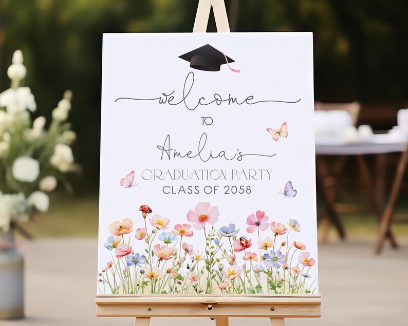 Wildflower Graduation Welcome Sign Spring Flowers Butterfly Boho Floral ...