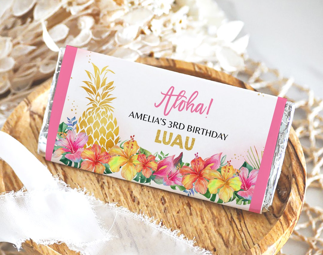 Luau Chocolate Wrapper Girl 1st Birthday Decor Hawaiian Tropical Summer ...
