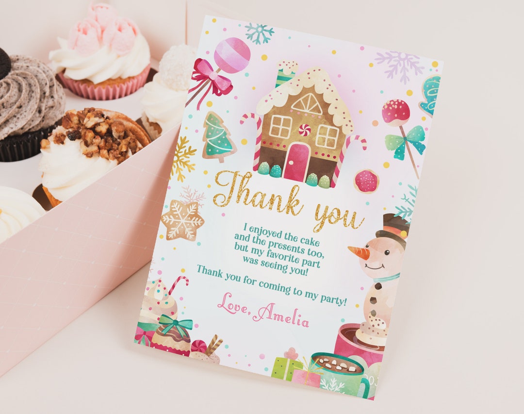 Gingerbread House Birthday Thank You Card Kids Christmas Birthday Thank ...