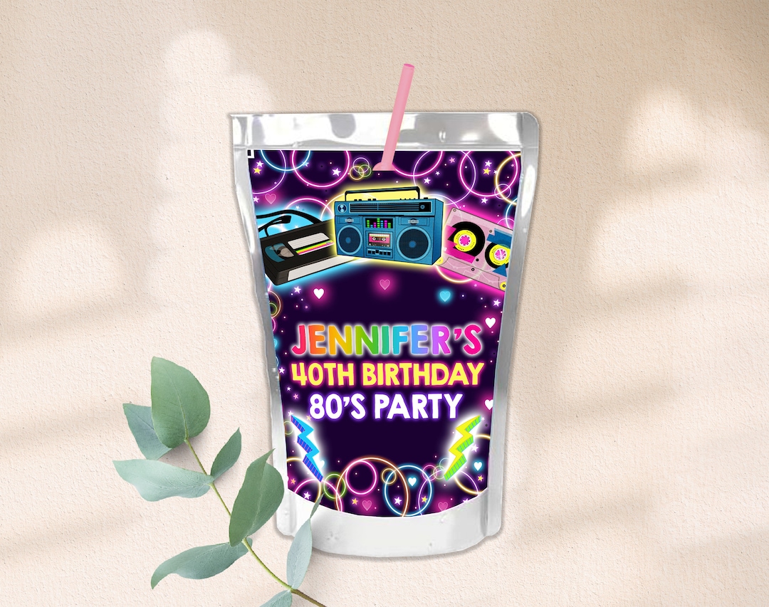 90s Party Juice Pouch Labels 40th Birthday Decor 80s Retro Back 1990s ...