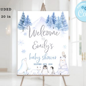 Winter Wonderland Welcome Sign Boy Baby Shower Poster Baby It's Cold ...