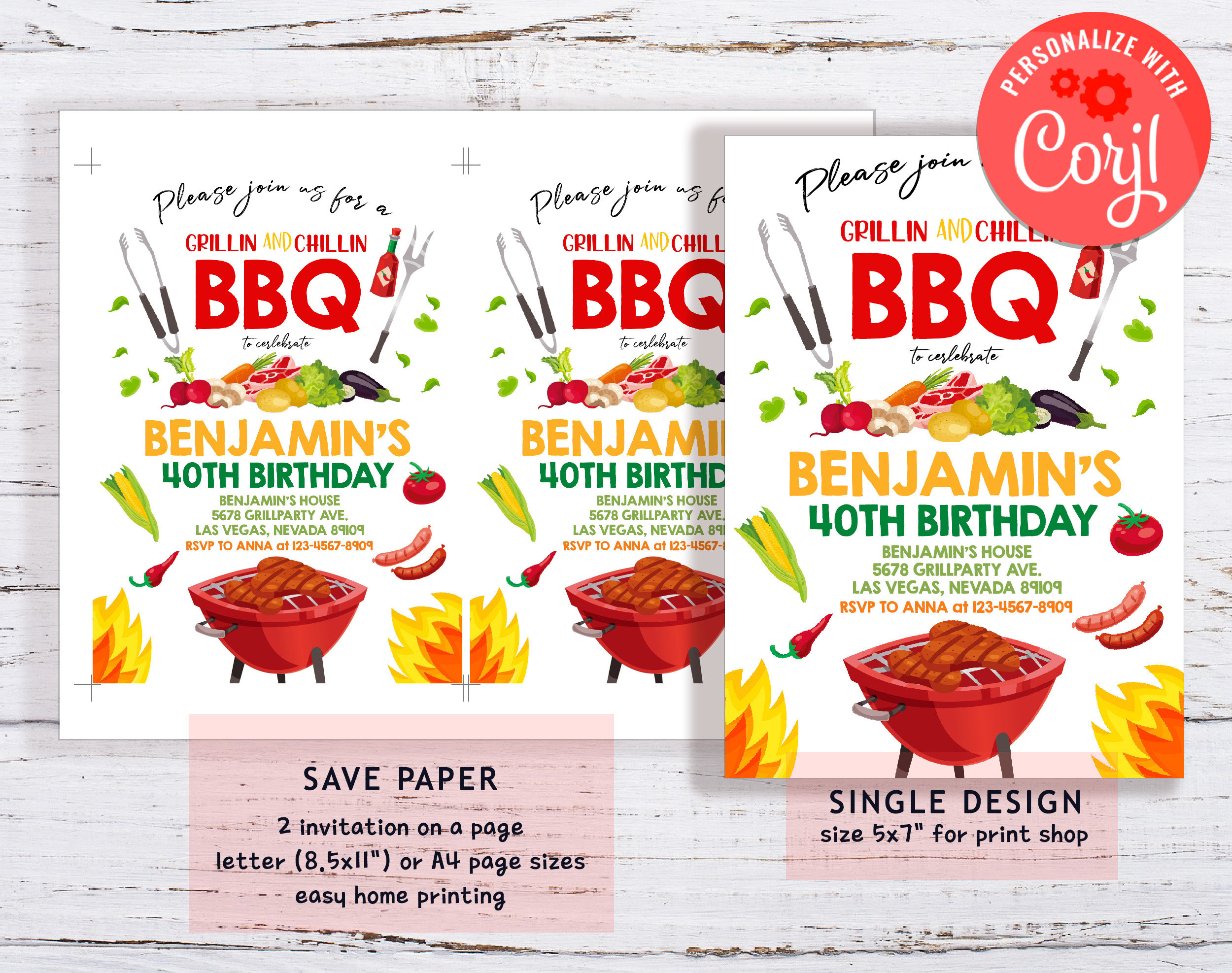 BBQ Invitation Birthday Party Invite Backyard Housewarming | Etsy