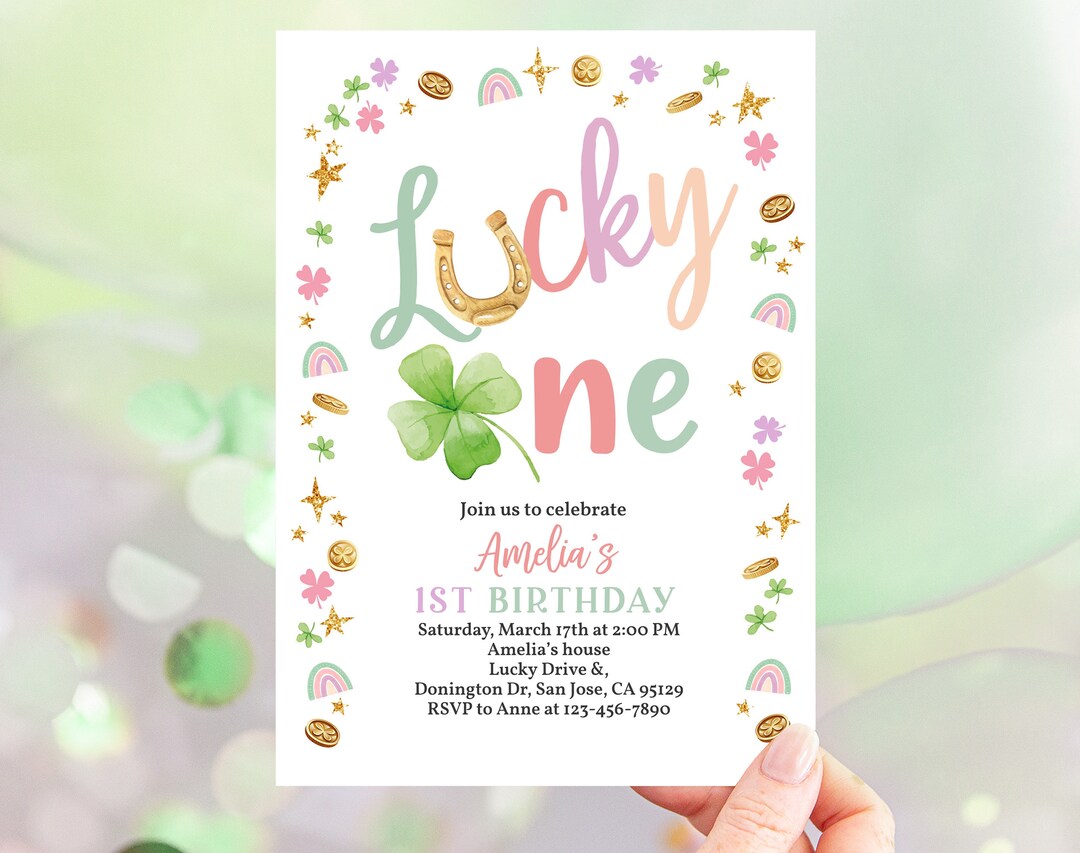 St Patrick's Day Birthday Invitation, Lucky One Girl 1st Bday Invite ...