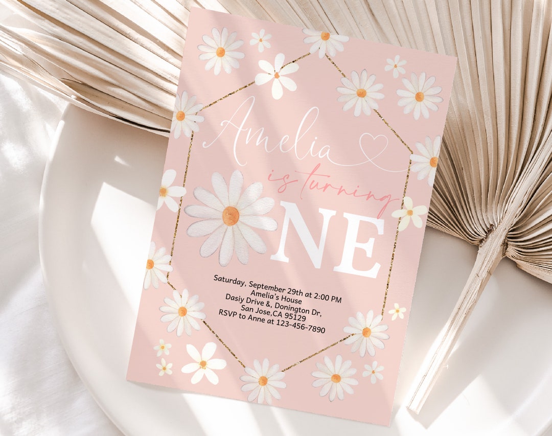 Daisy Birthday Invitation Girl 1st Birthday Party Invite 70's Retro ...