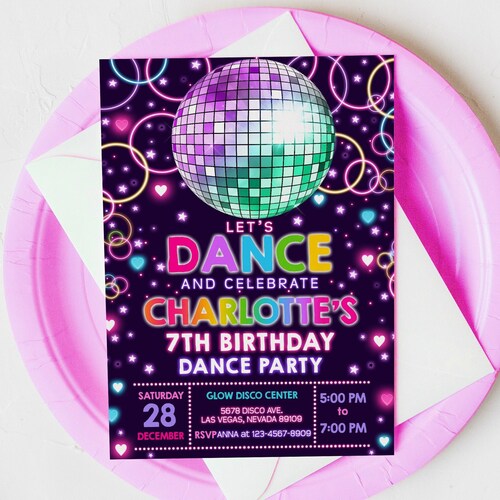 Editable Disco Party Invitation Neon Glow Disco Dance Party - Etsy
