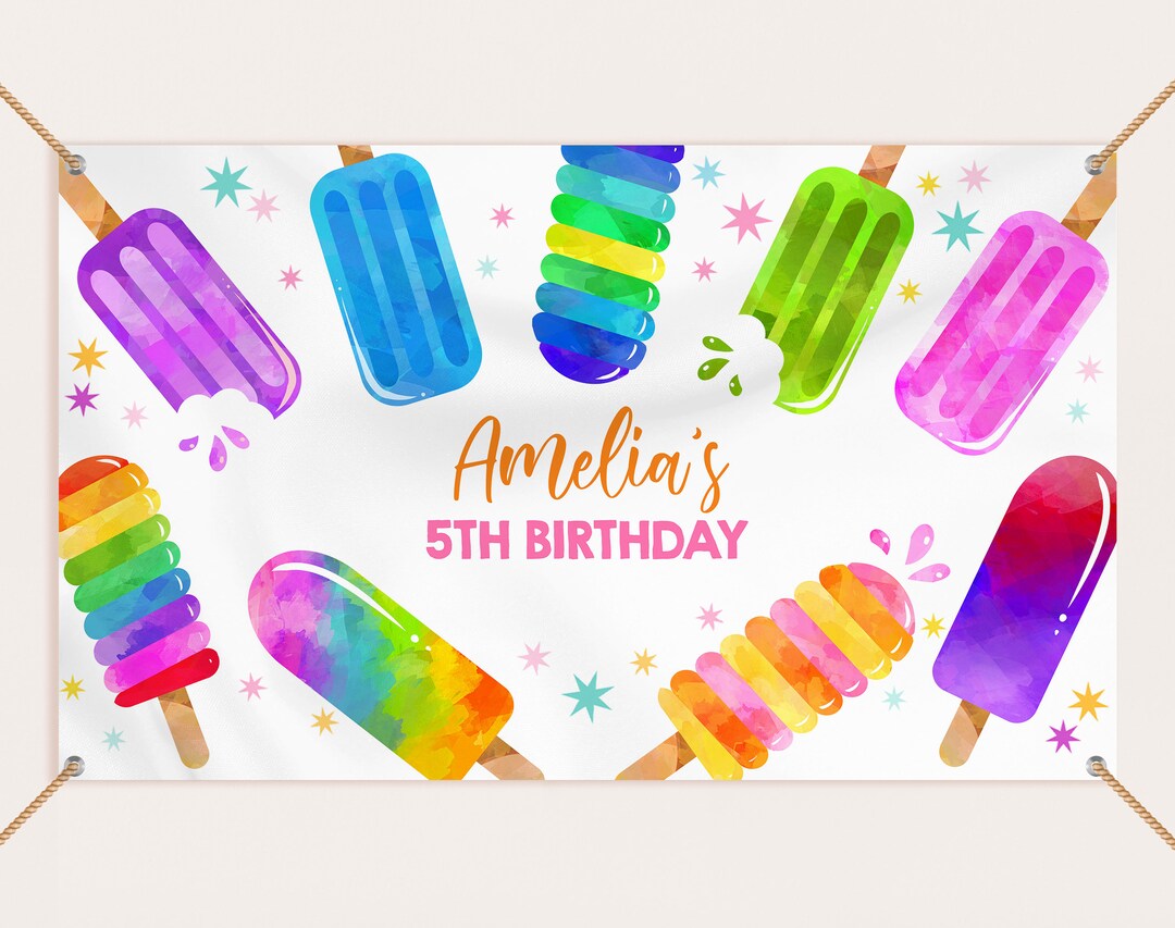 Popsicle Birthday Backdrop Banner Boy Girl 1st Birthday Party Decor Ice ...