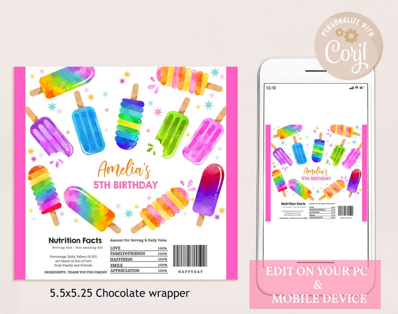 Popsicle Birthday Chocolate Wrapper Boy Girl 1st Birthday Decor Ice ...