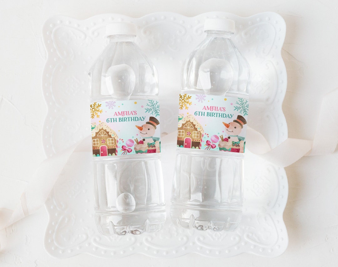 Gingerbread House Water Bottle Label Kids Christmas Birthday Party ...
