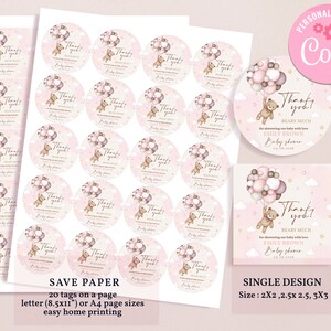 Teddy Bear Favor Tags Fall Baby Shower Gift Tags Boho Cute Pink Blush ...