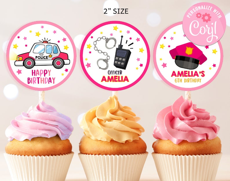 Police Birthday Cupcake Toppers Girl 1st Birthday Party Decor Police ...