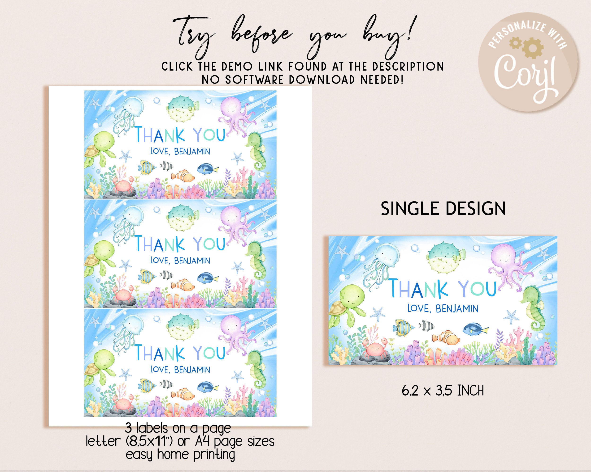 Under the Sea Gable Box Label Nautical Baby Shower Gift Treat Box Ocean ...