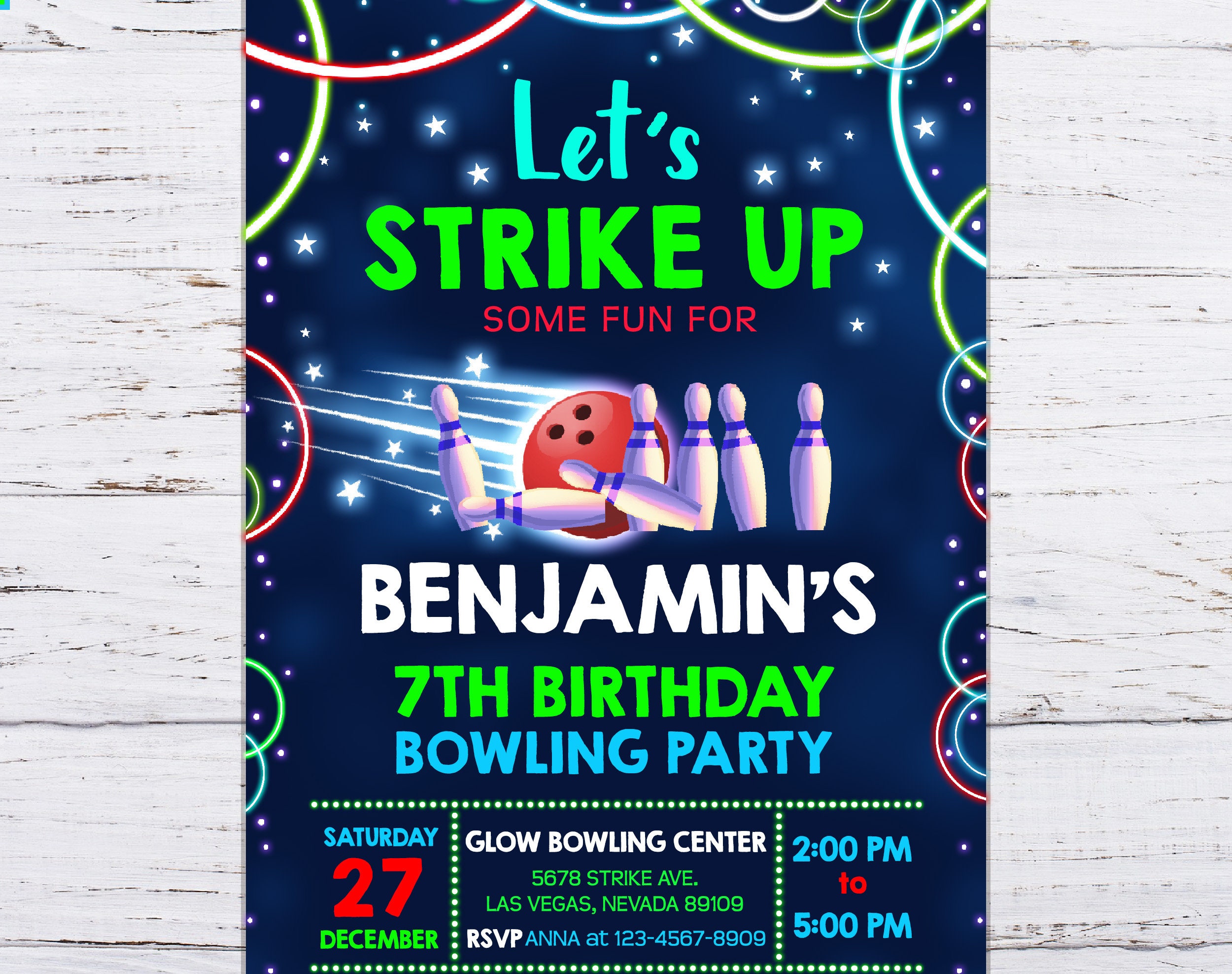 Bowling Invitation Birthday Party Invites Boy Girl Strike up | Etsy