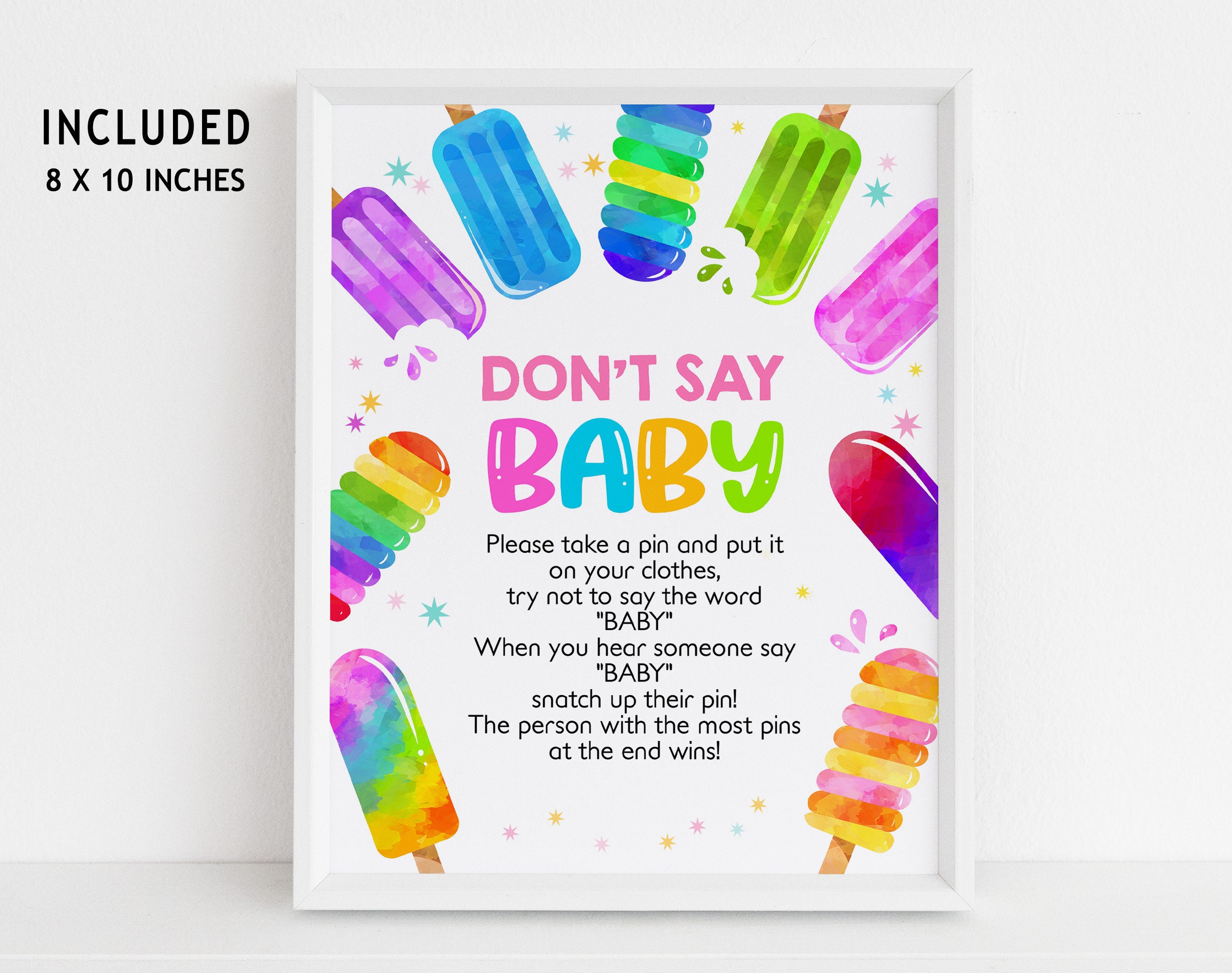 Popsicle Baby Shower Table Sign Don't Say Baby Game She's Ready to Pop ...