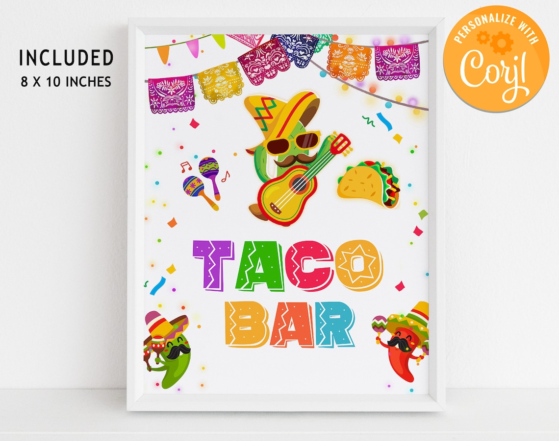 Fiesta Taco Bar Sign EDITABLE Table Sign Birthday Party Poster - Etsy