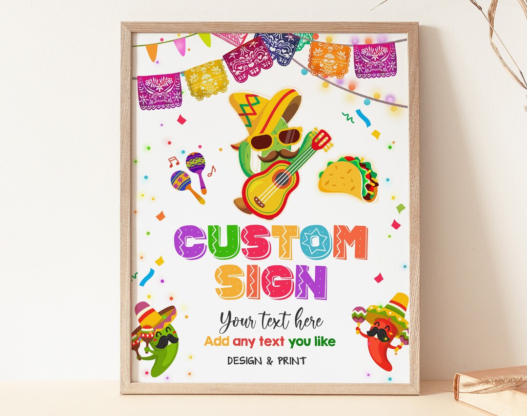 Taco 'bout A Party Signs Fiesta Custom Sign Mexican Table Signs Cactus ...