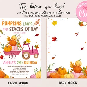 Little Pumpkin Truck Birthday Invitation Fall Pumpkin Patch Invite Girl ...