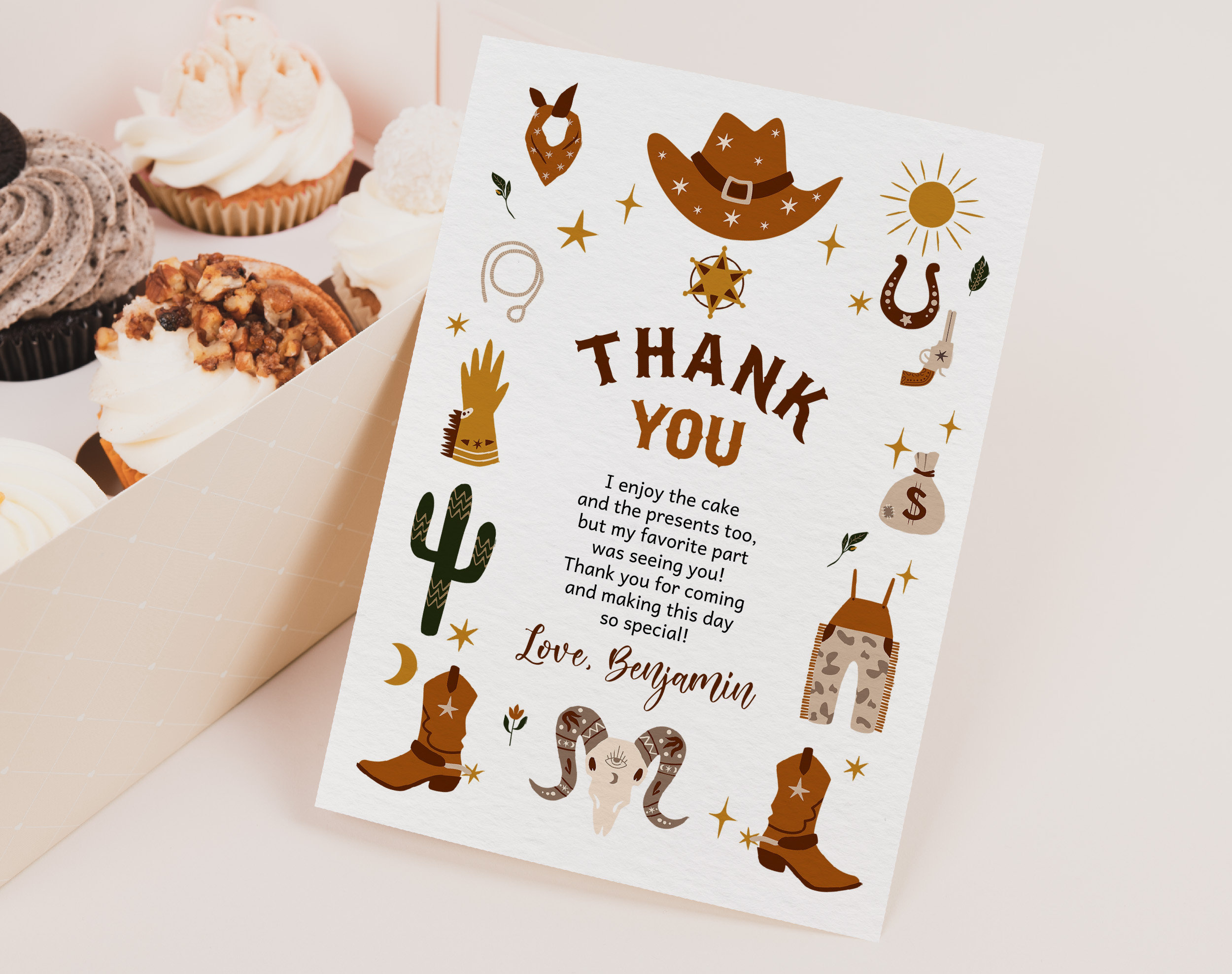 EDITABLE Western Thank You Cards Cowboy Rodeo 1st First Birthday Party ...