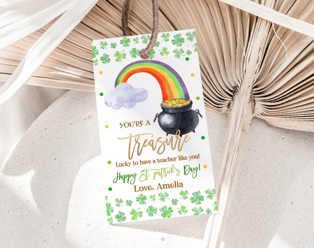 St Patricks Day Gift Tag You're A Treasure Thank You Tags Teacher ...