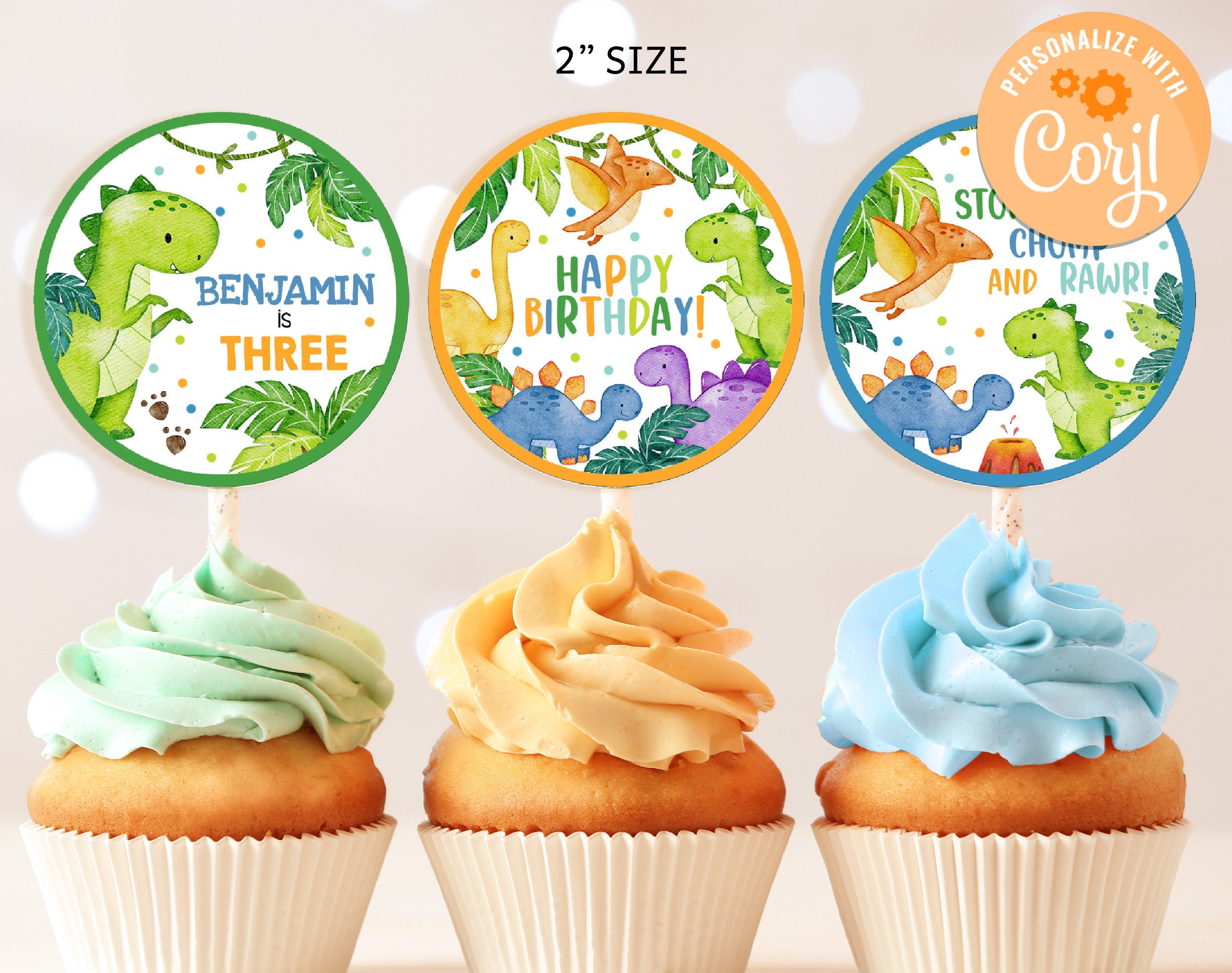 Dinosaur Cupcake Toppers Dino Birthday Party Decor T Rex Wild - Etsy