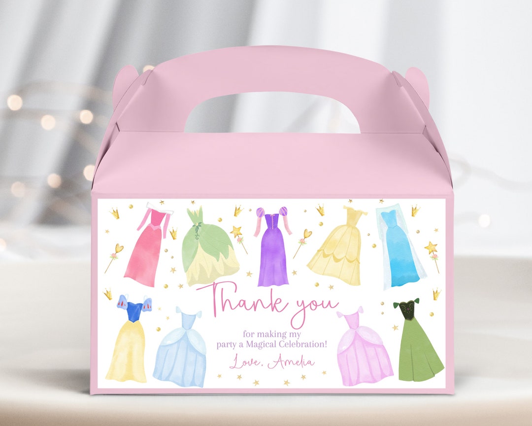 Princess Birthday Gable Box Label Once Upon a Time Princess Dresses ...