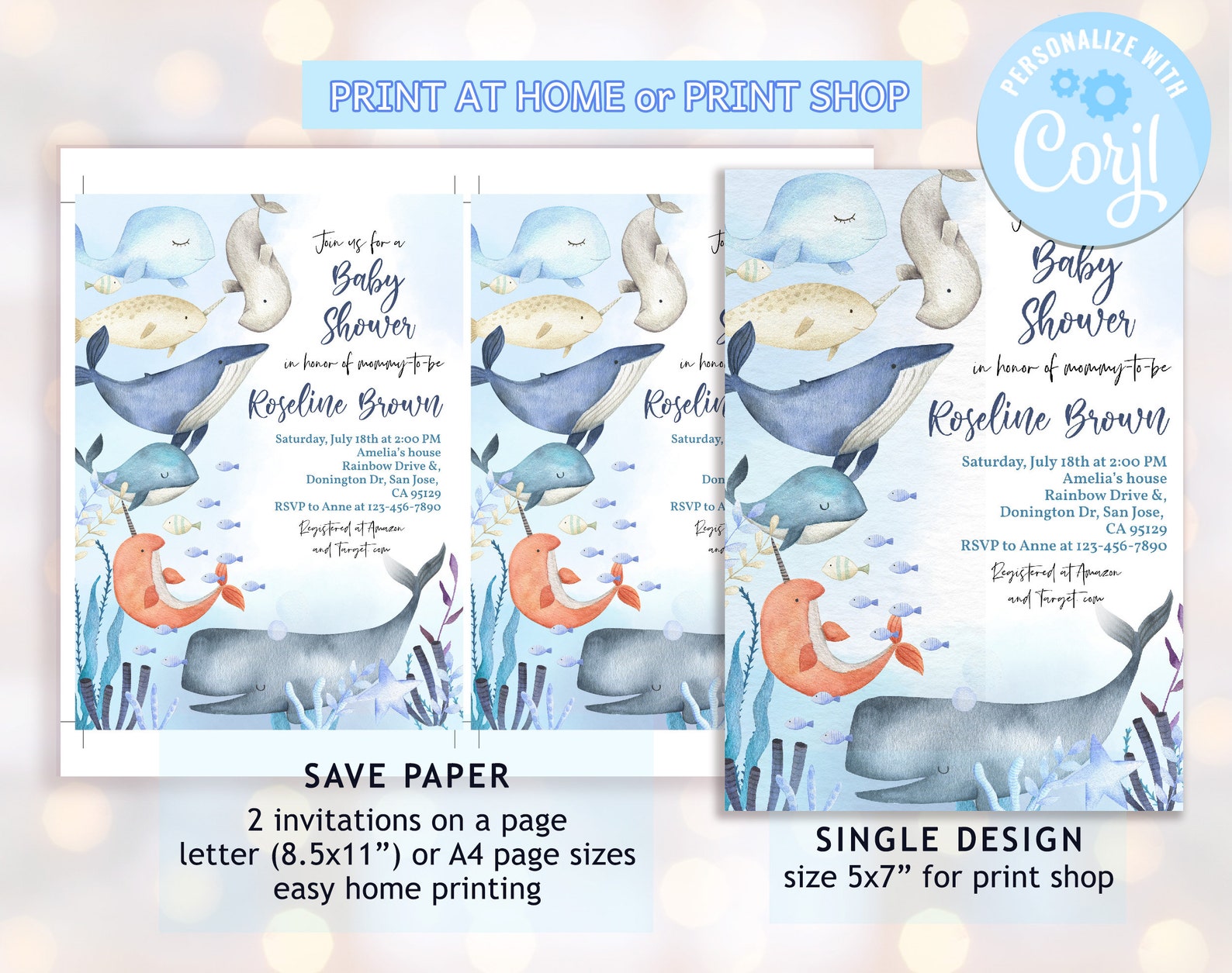 Ocean Invitation Baby Shower Invites Under the Sea Party Nautical Swim ...