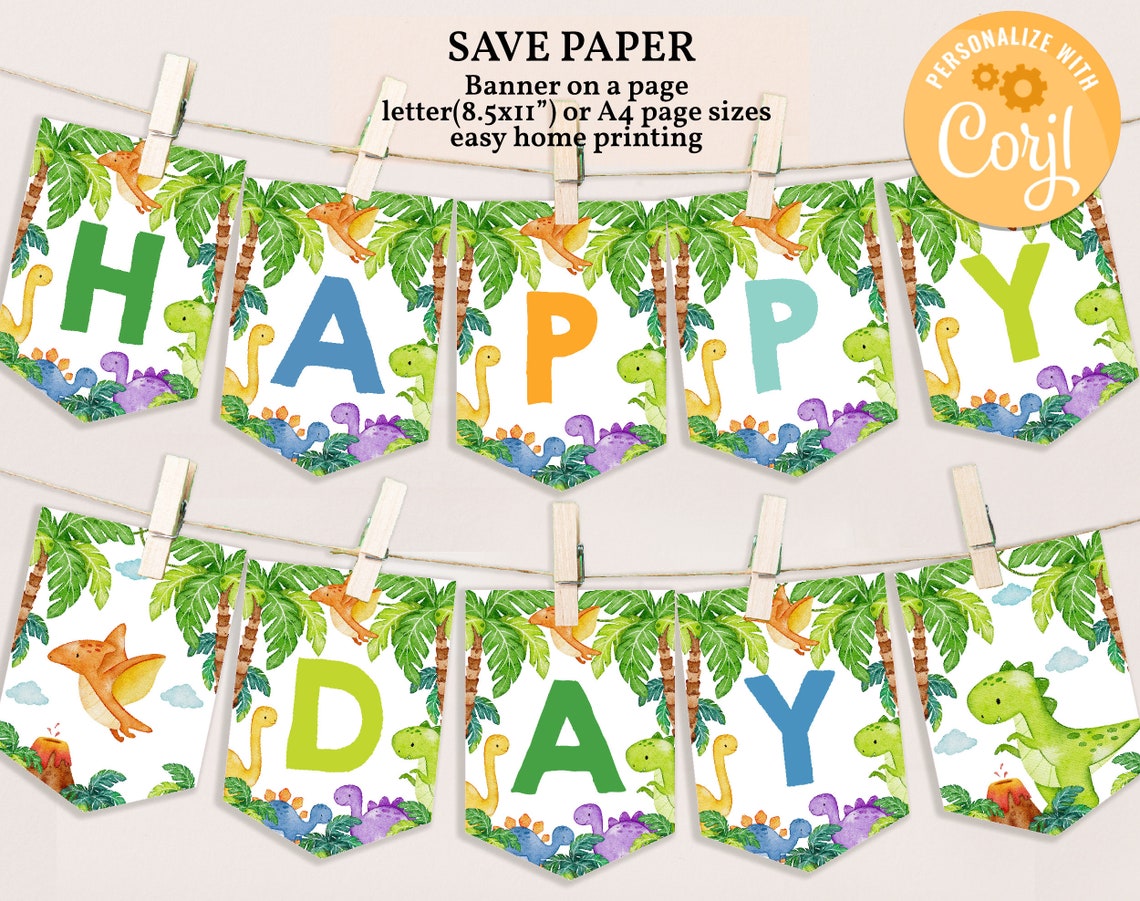 Dinosaur Banner Dinosaur Birthday Party Decor Cute Dino T-rex - Etsy