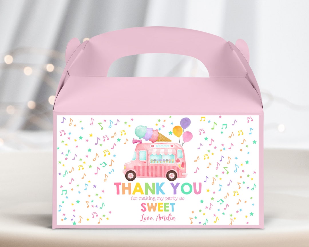 Ice Cream Truck Gable Box Label Girl 1st Birthday Party Favors Summer ...