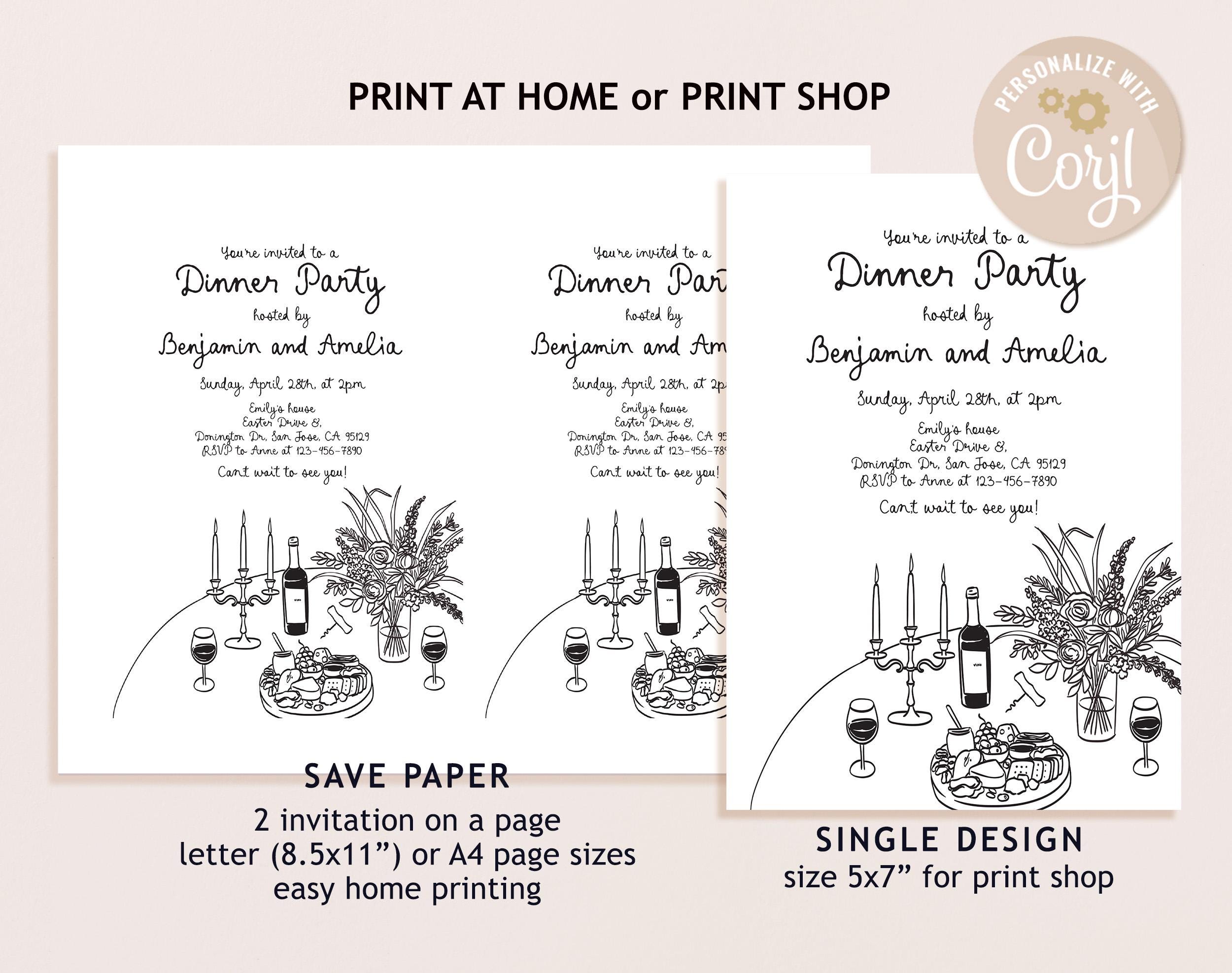 Hand Drawn Dinner Party Invitation Scribble Handwritten Wedding ...