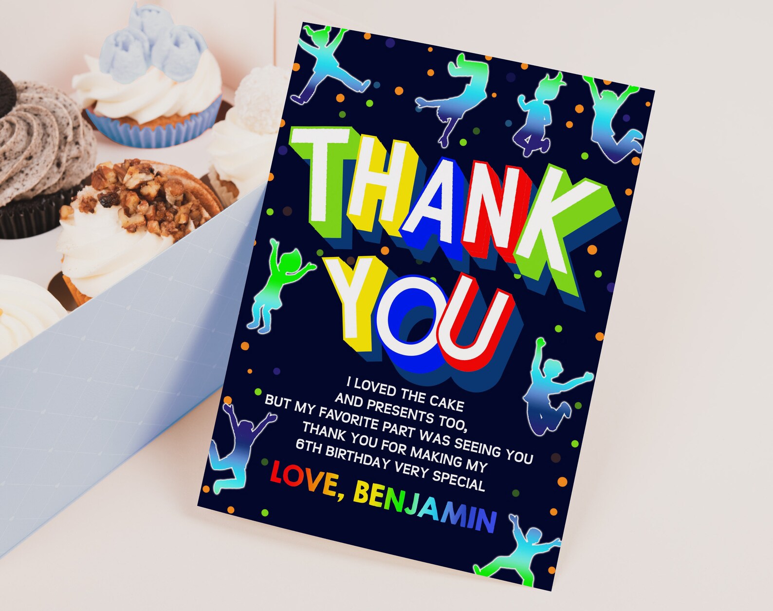 Jump Thank You Card Trampoline Birthday Note Let's House Bounce Play ...