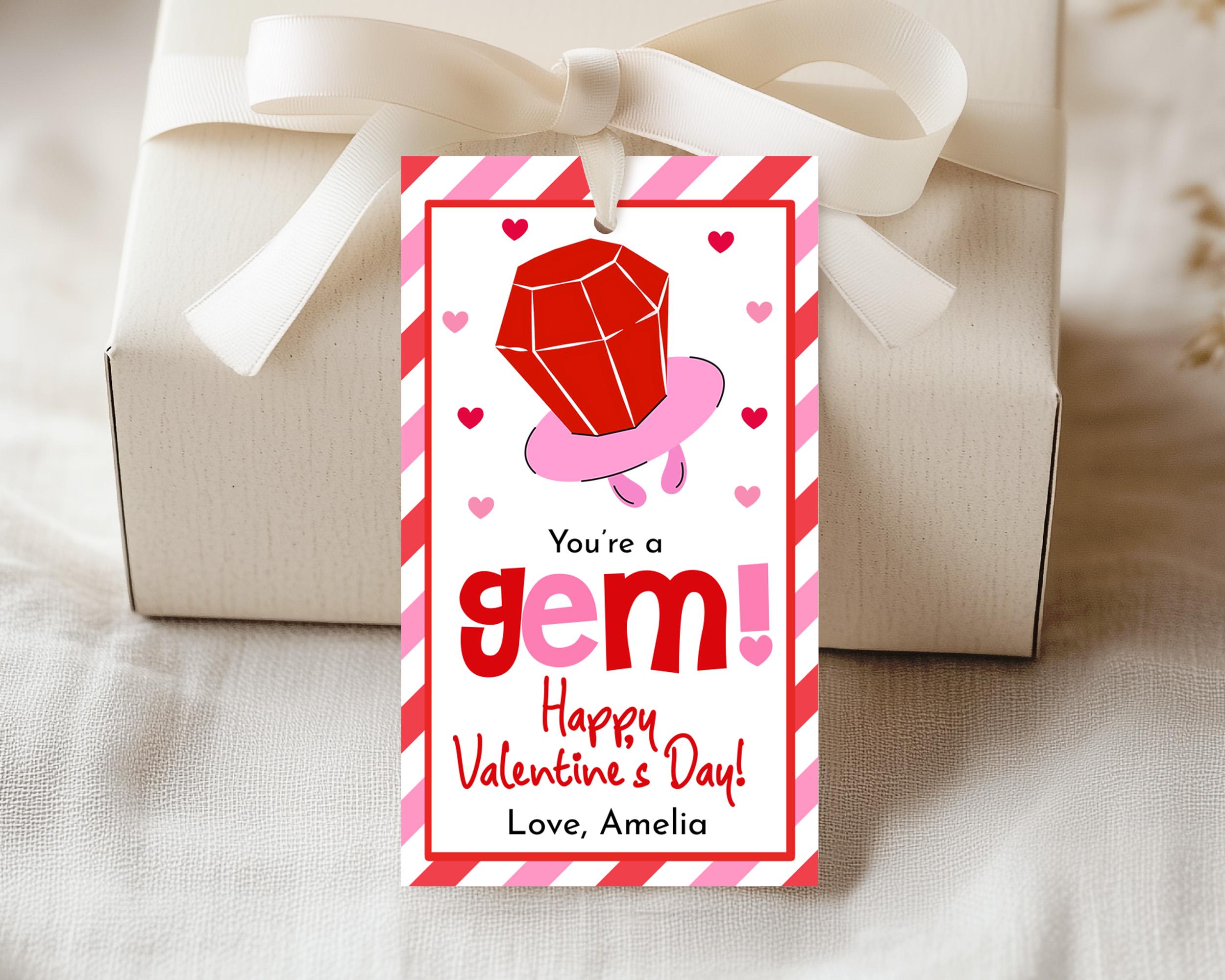 You're a Gem Valentine Tag, Ring Pop Valentine's Day Gift Tag, Pink Red ...